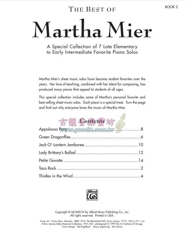 古韻社 GoodinMusik【The Best of Martha Mier, Book 2 - 00-16611 - 9780739016404】
